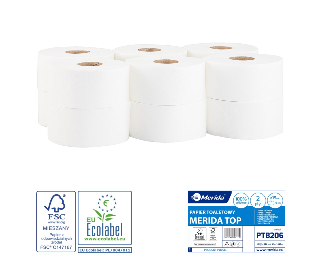 MERIDA TOP roll toilet paper, white, 2-ply, 19 cm diameter, 100% ...